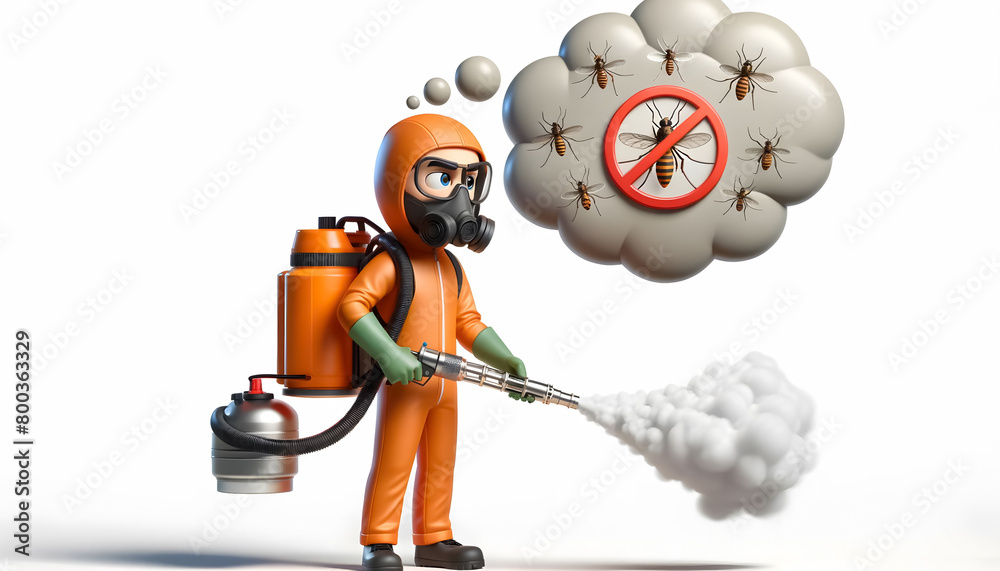 3D Caricature of Pest Control Worker with Fogging Machine, Cartoon Pest ...