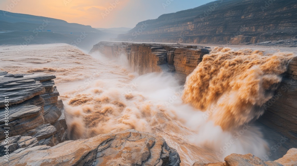 Dynamic Flow: Long Exposure of China's Iconic Yellow River Stock Photo ...