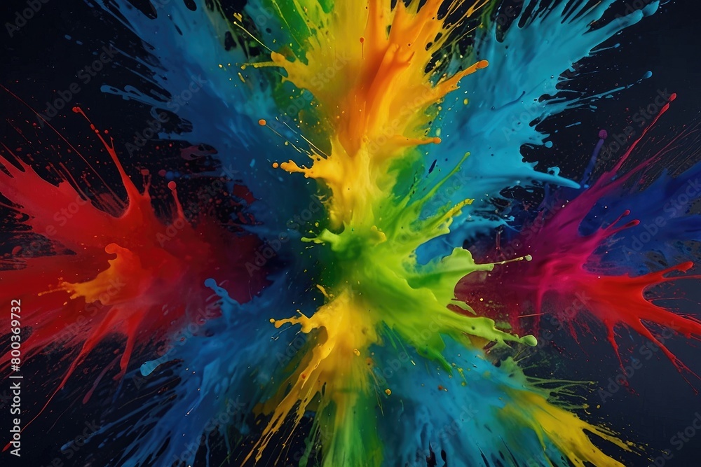 Rainbow color paint splash background. Exploding liquid paint copyspace ...