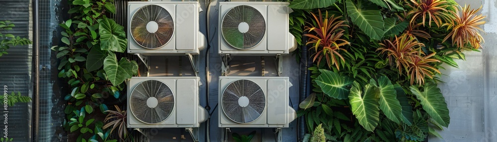 Air conditioning units working in harmony with outdoor plant ...