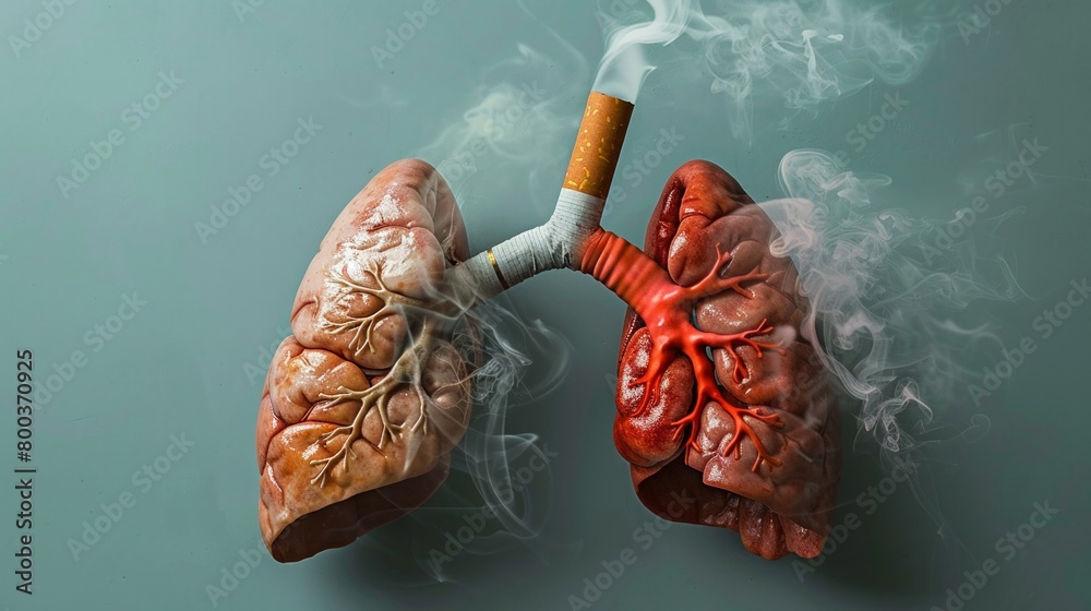An educational poster depicting lungs before and after exposure to ...