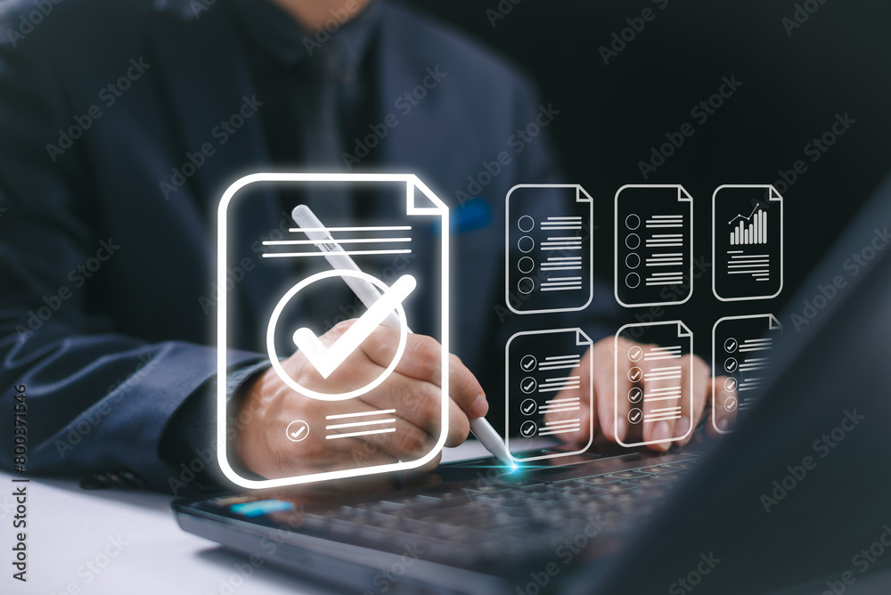Document audit inspection, business asset analysis concept. Man ...