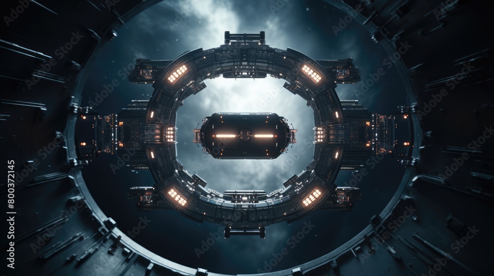 Spaceship in the Universe, spacecraft flying in deep space with stars ...