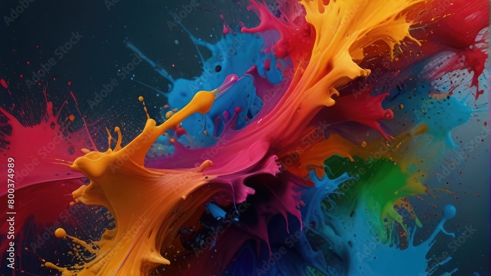 Rainbow color paint splash background. Exploding liquid paint copyspace ...