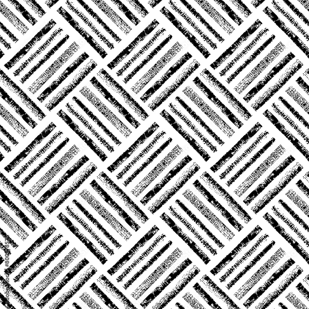 Hand drawn grunge style weaving seamless pattern. Black and white ...