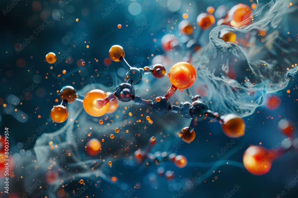A digital illustration of a chemical reaction taking place, with ...