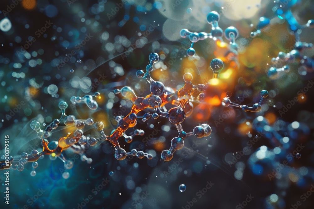 A digital illustration of a chemical reaction taking place, with ...