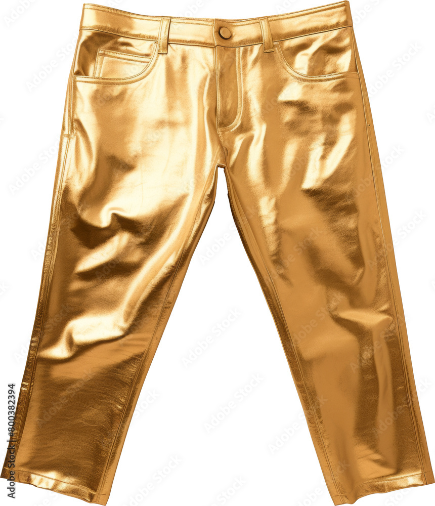 golden pants,pants made of golden satin fabric isolated on white or ...