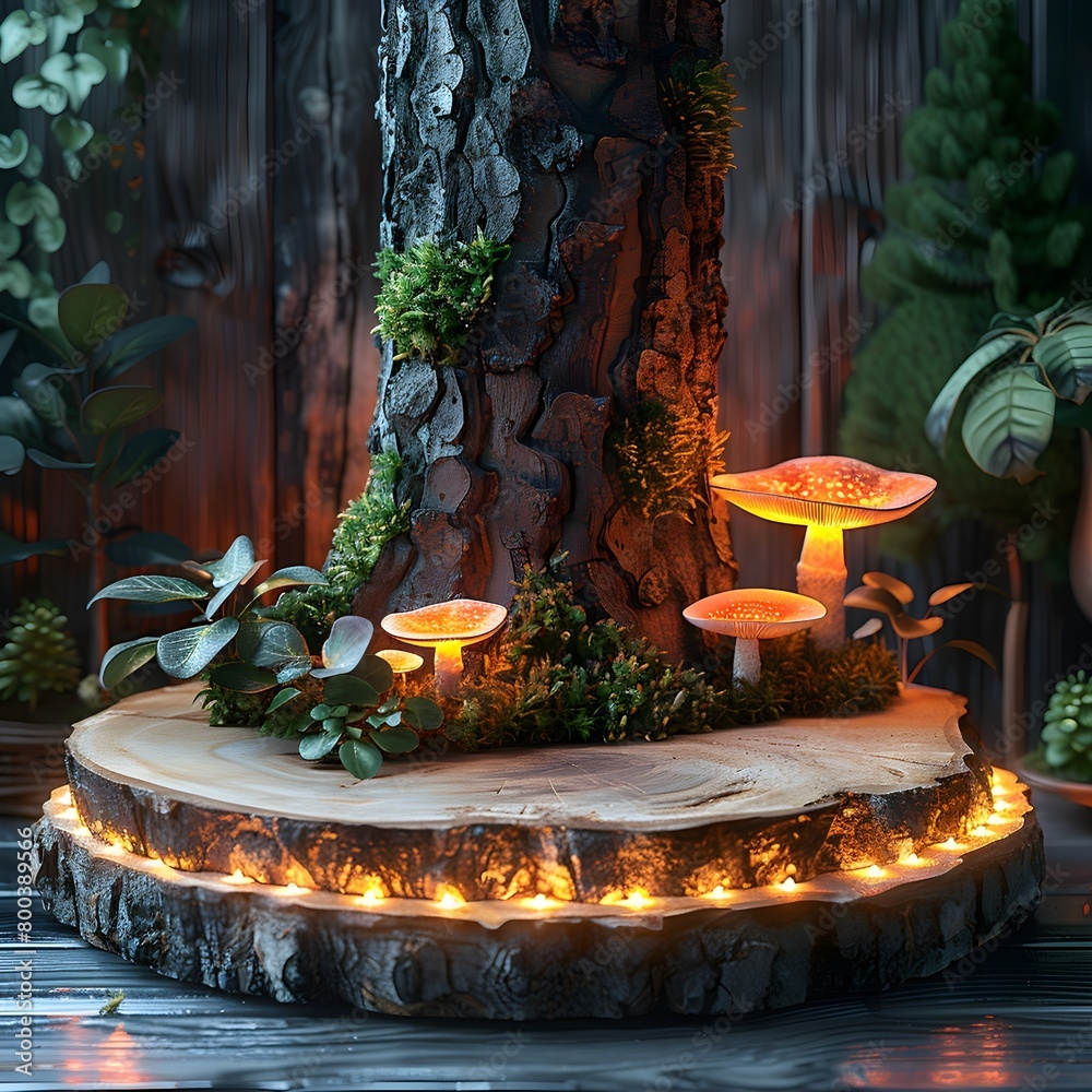 round empty wooden podium product display stage in middle, realistic ...