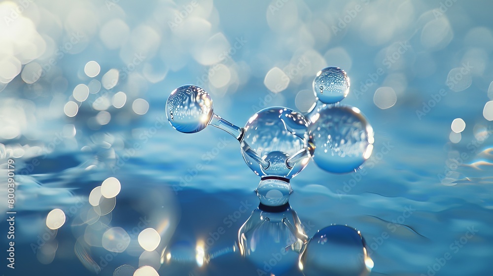 A closeup of a water molecule with two hydrogen atoms orbiting a ...