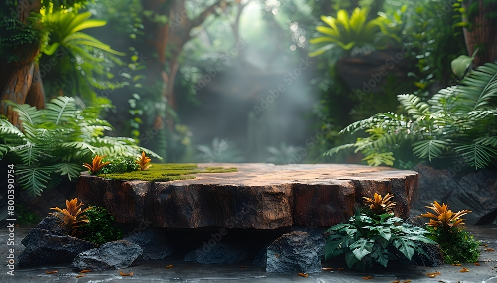 round empty wooden podium product display stage in middle, realistic ...