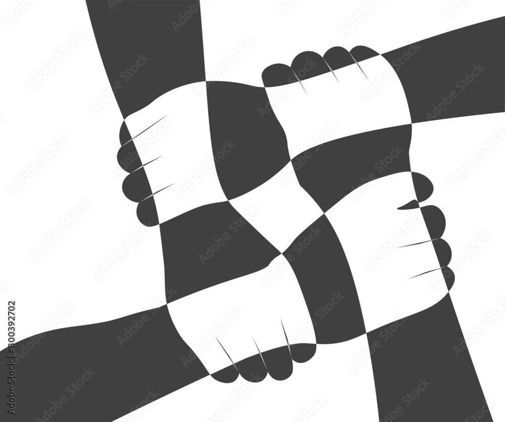 trabajo en equipo. manos entrelazadas, con huecos transparentes- Vector ...