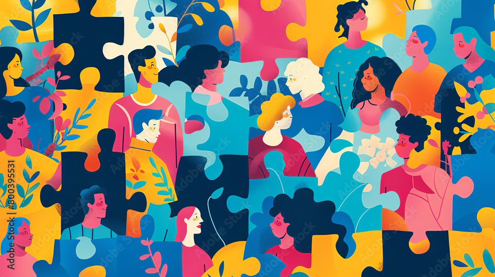 Colourful Community Connection: Abstract Puzzle Artwork Illustrating ...