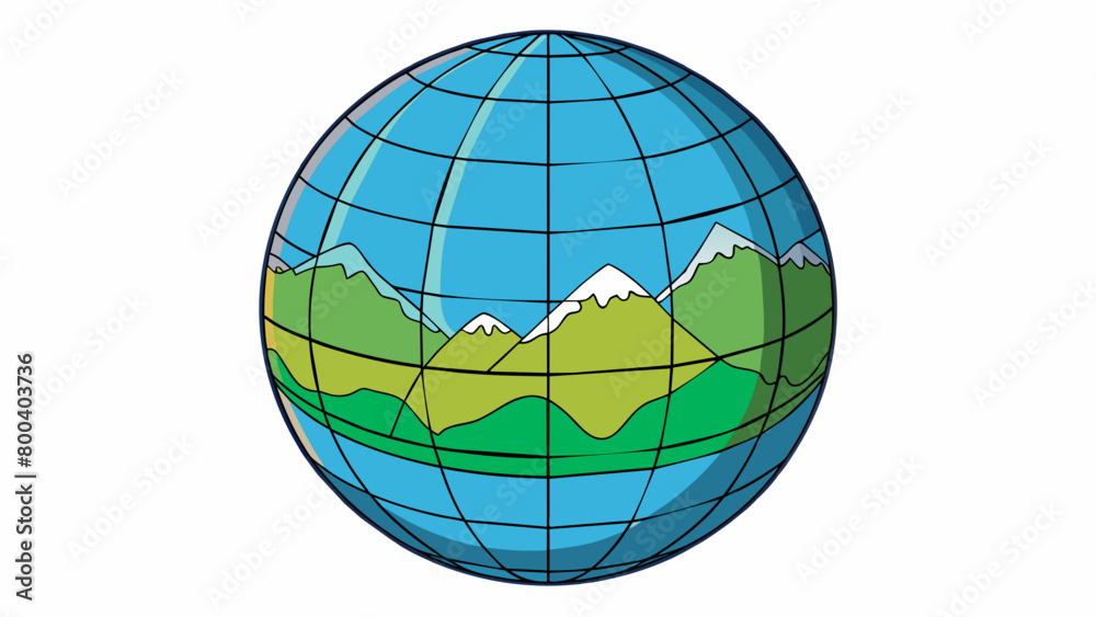 A compact sphere with raised relief detailing showing the mountain ...