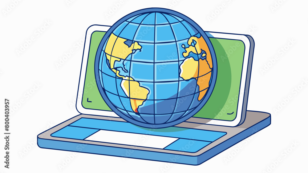 A digital globe on a computer screen featuring a 3D model of the Earth ...
