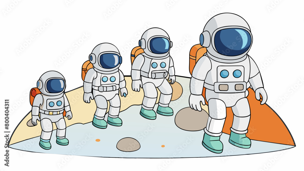 A group of astronauts walks on the surface of a distant planet their ...