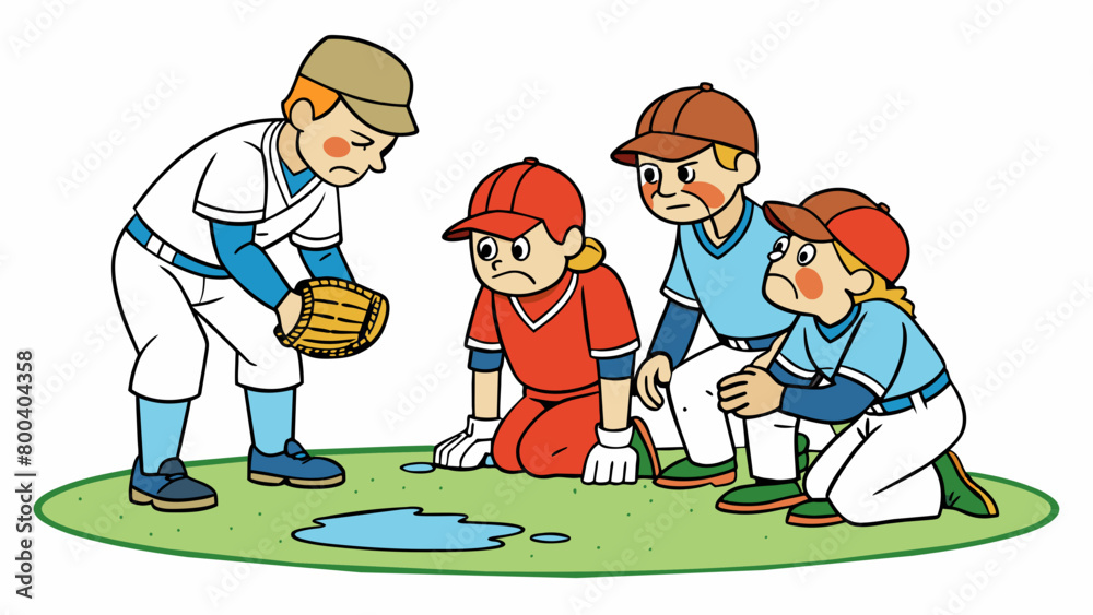 A group of teammates huddle together on the pitchers mound sweat ...