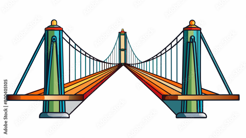 A modern suspension bridge with sleek steel towers rising high and ...