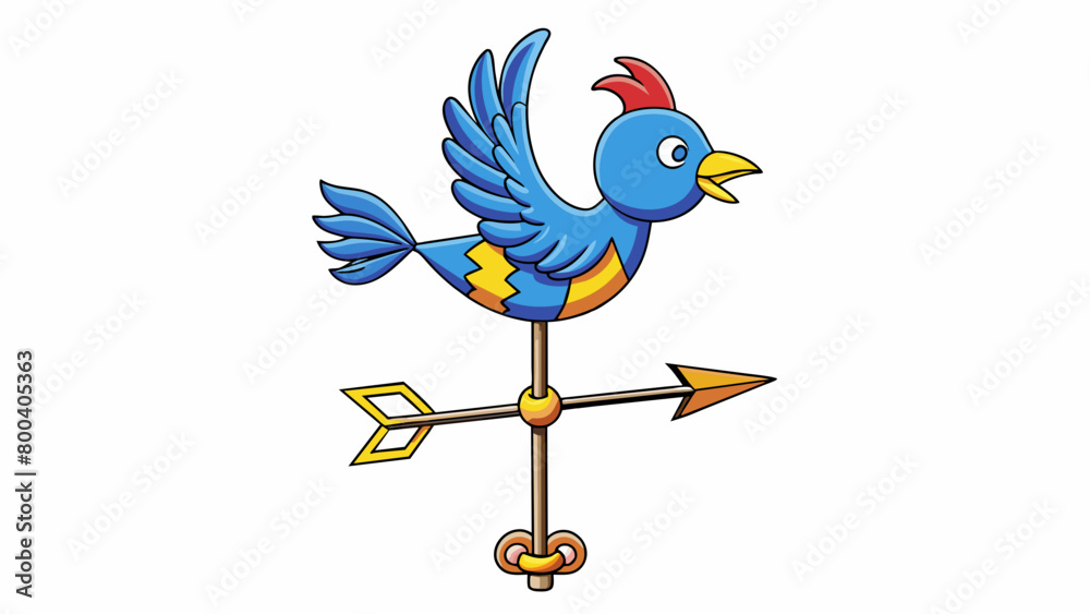 A playful weather vane in the shape of a flying bird with its wings ...