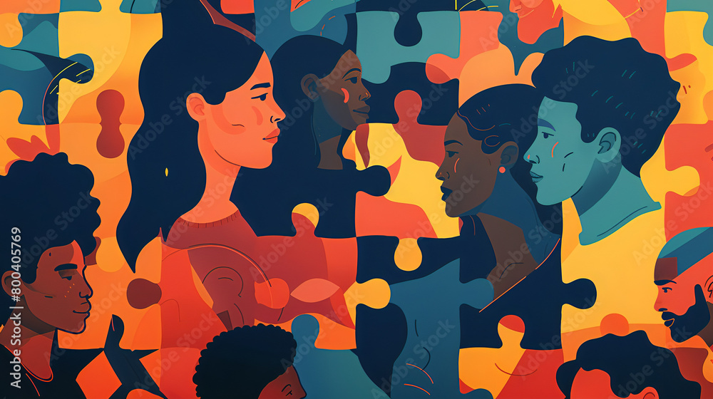 Colourful Community Connection: Abstract Puzzle Artwork Illustrating ...