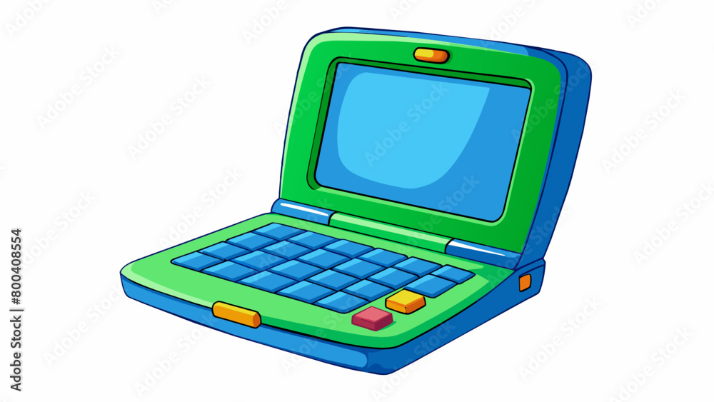 This toy laptop is made of durable plastic and has a vibrant blue and ...