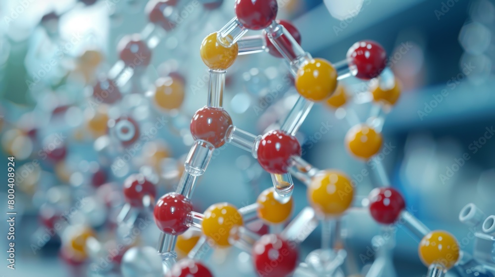 Innovation in pharmaceuticals, molecular structure with pills in a ...