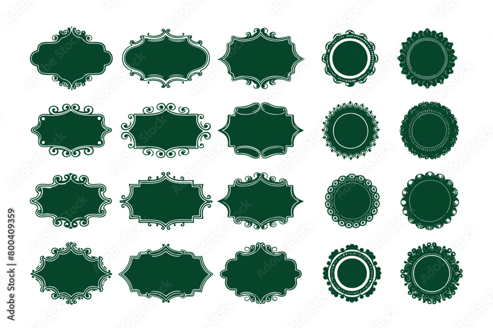 Large set of vector black silhouette frames or cartouches for badges in ...