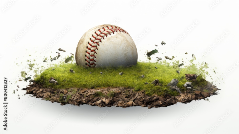 A serene yet surreal depiction of a baseball resting on a small ...