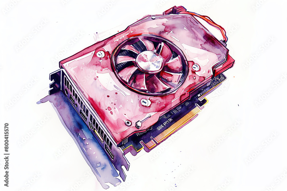Minimalistic watercolor of a Graphics Processing Unit (GPU) on a white ...