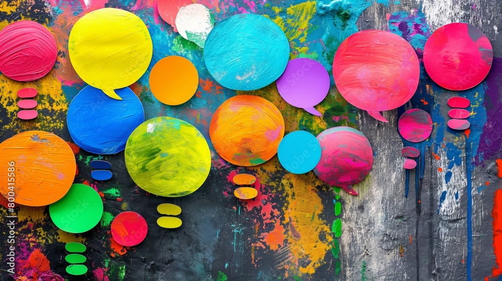 Creative brainstorming session captured with overlays of idea bubbles ...