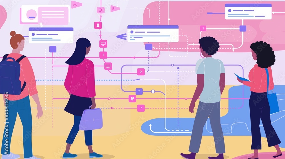Customer journey mapped out with animated pathways and touchpoints ...