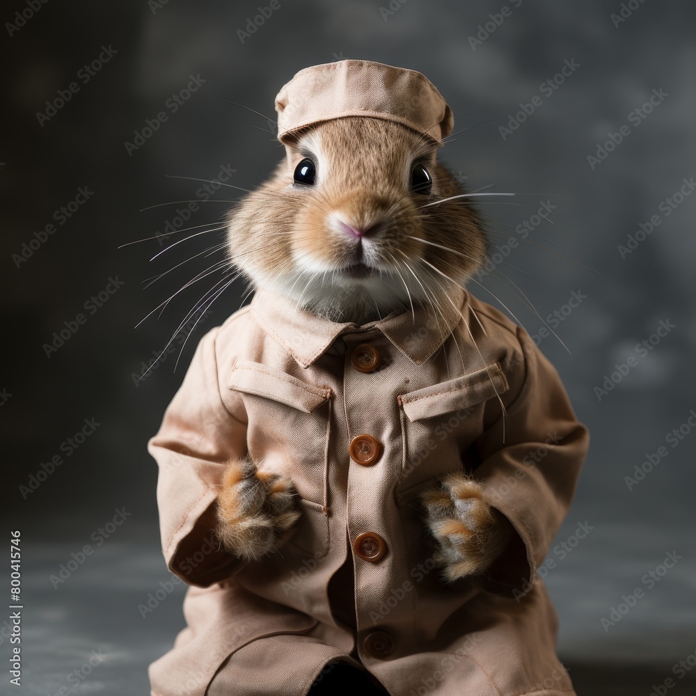 High-resolution stock photo of a rabbit in a miniature prison uniform ...