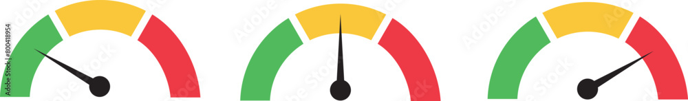 Risk meter icon set. Scale Low, Medium or High risk on speedometer, Set ...