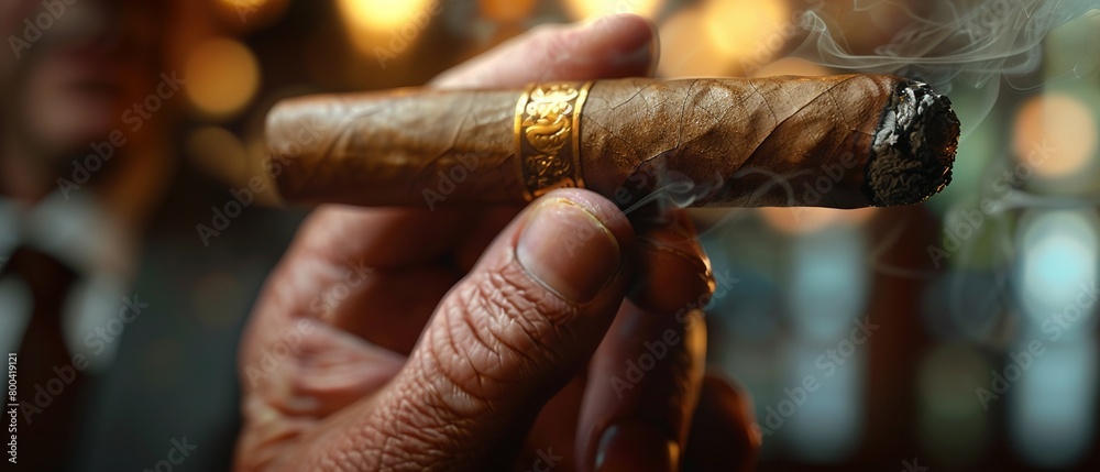 An intimate closeup of a businessmans hand holding a finely crafted ...