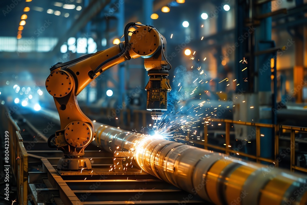 A robotic welding station in operation, creating durable joints on ...