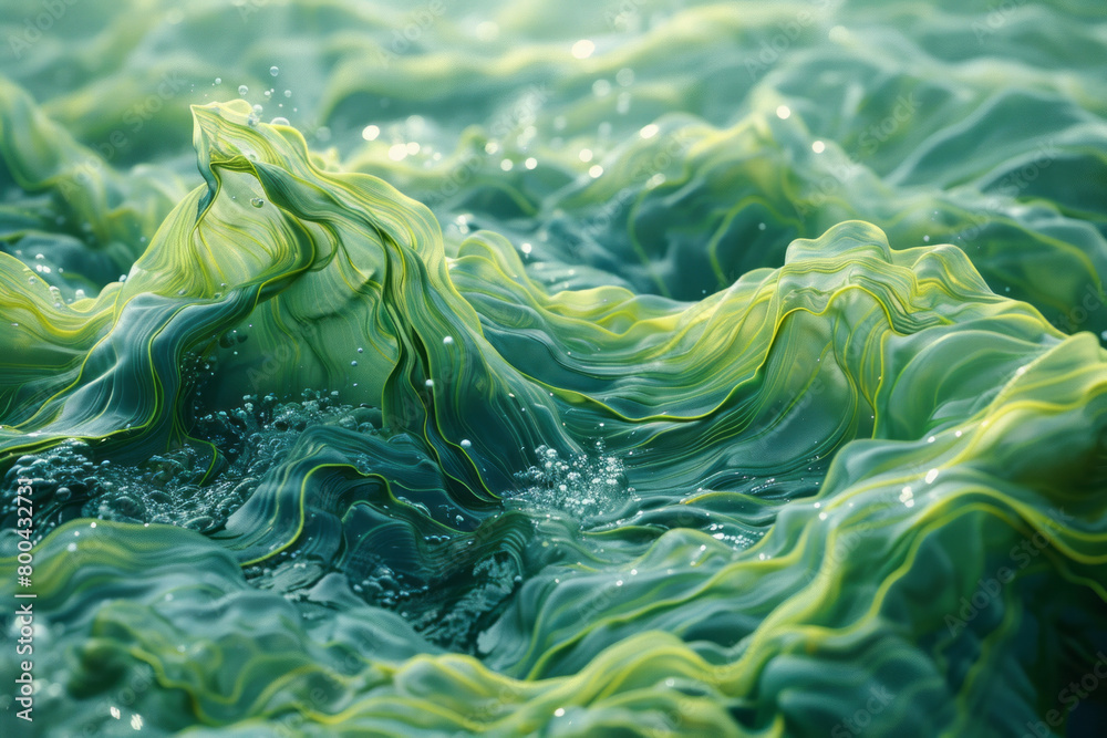 An abstract portrayal of algae, with flowing, ribbon-like structures in ...