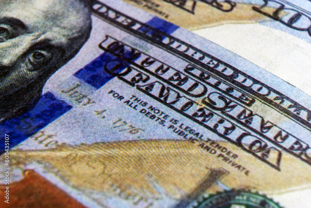 Benjamin Franklin's face on the US 100 dollar bill. Closeup of Ben ...