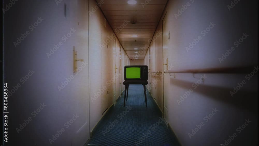 Green Screen TV Hotel Corridor Zoom In Vintage Television Old VHS ...