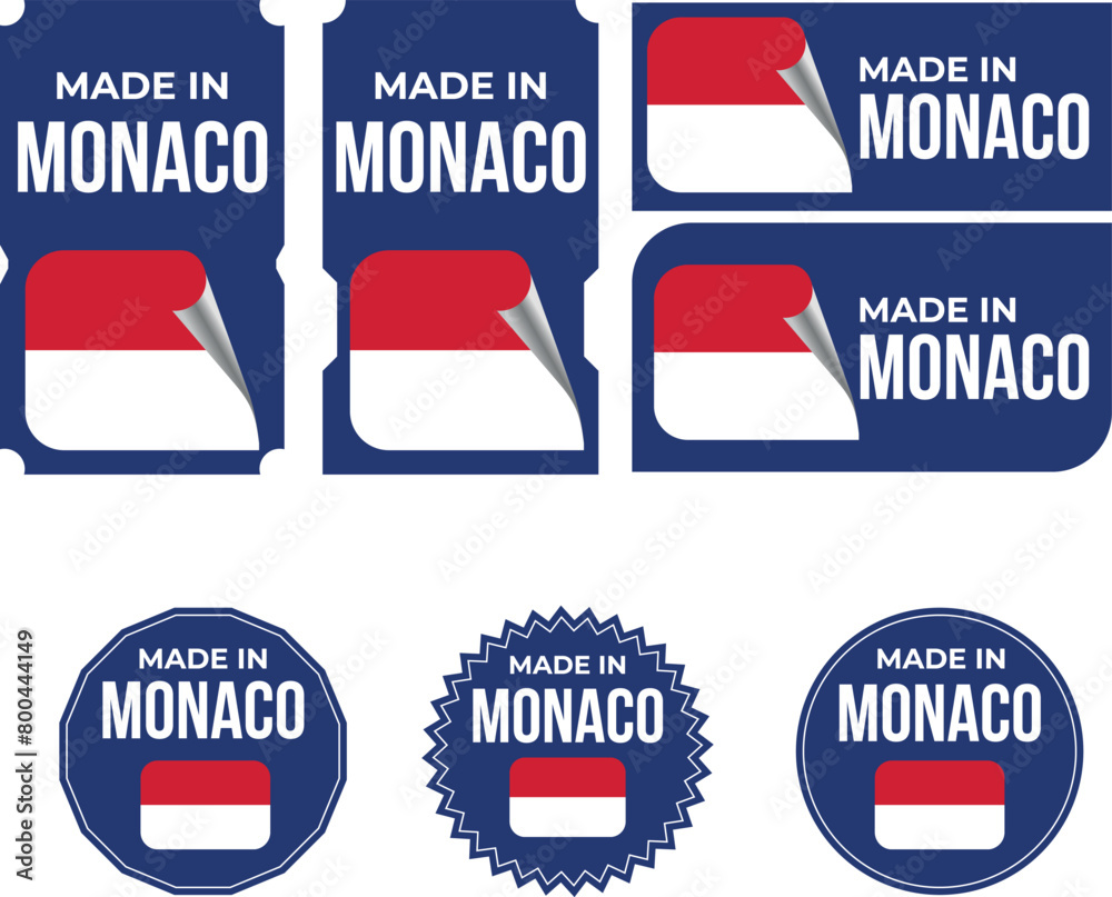 Made in Monaco, vector logos with Monaco flag painted circles and ...