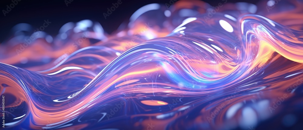 Detailed 3D scene of fluorescent liquids mixing, with focus on the ...