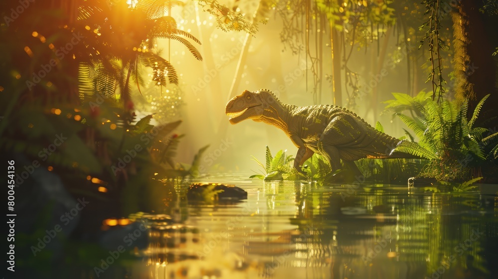 AI-generated majestic dinosaurs in a prehistoric landscape ...