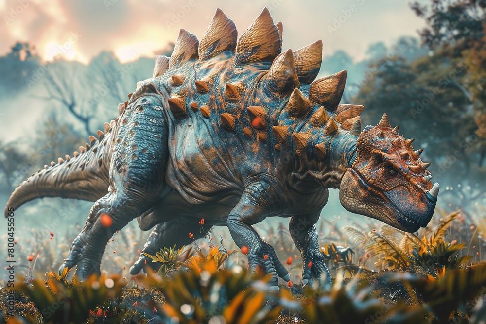 Behold the splendor of a Stegosaurus adorned in battle-ready armor ...