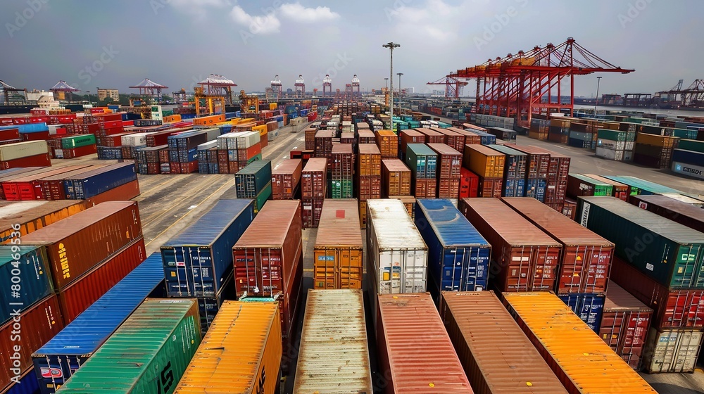 Stacked shipping containers at a commercial dock. Stacked Containers at ...