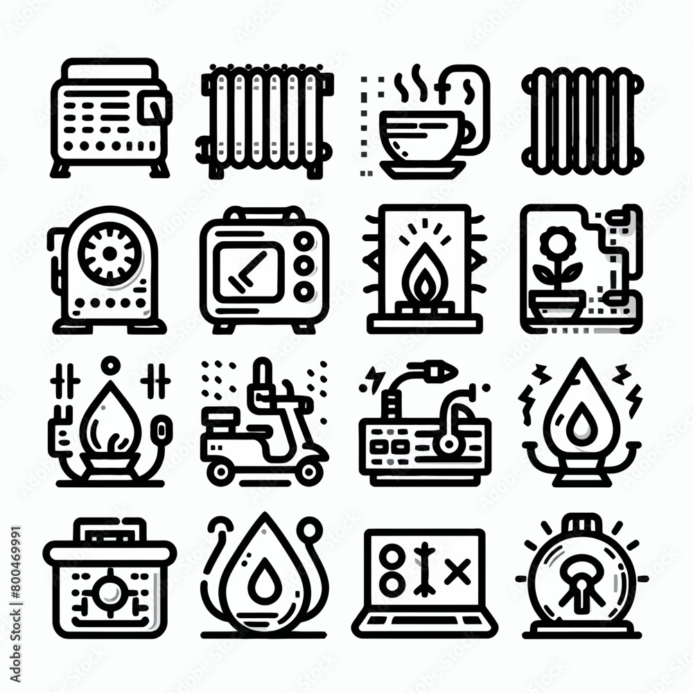 outline plumbing heating set icon silhouette vector illustration white ...