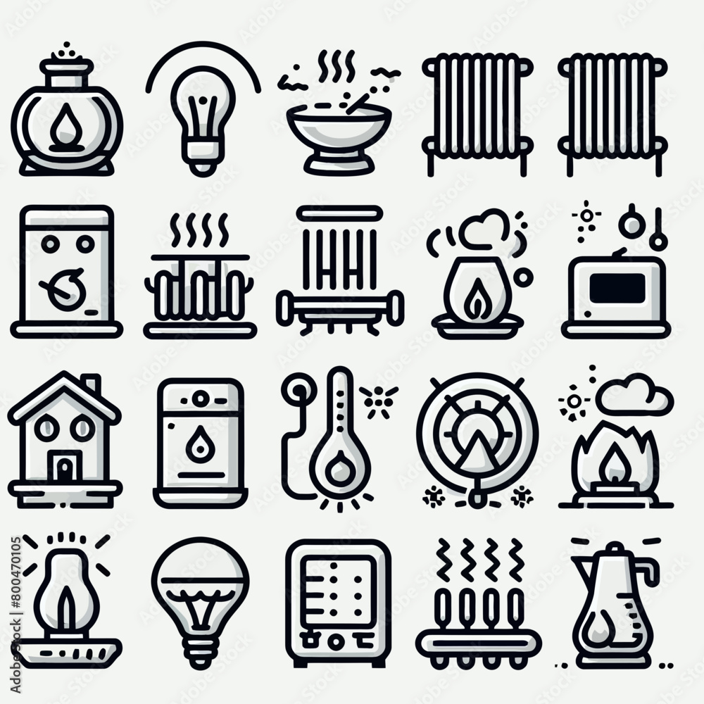 outline plumbing heating set icon silhouette vector illustration white ...
