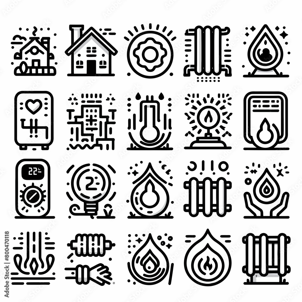 outline plumbing heating set icon silhouette vector illustration white ...