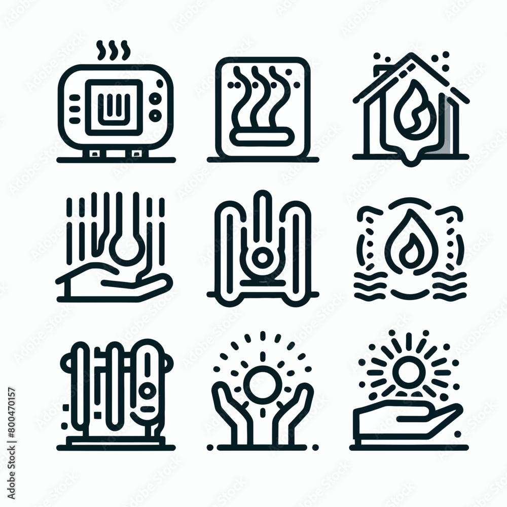 outline plumbing heating set icon silhouette vector illustration white ...