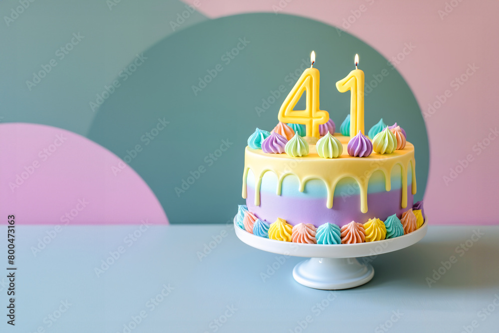41st birthday cake celebrating 41 years on an isolated, colorful pastel ...