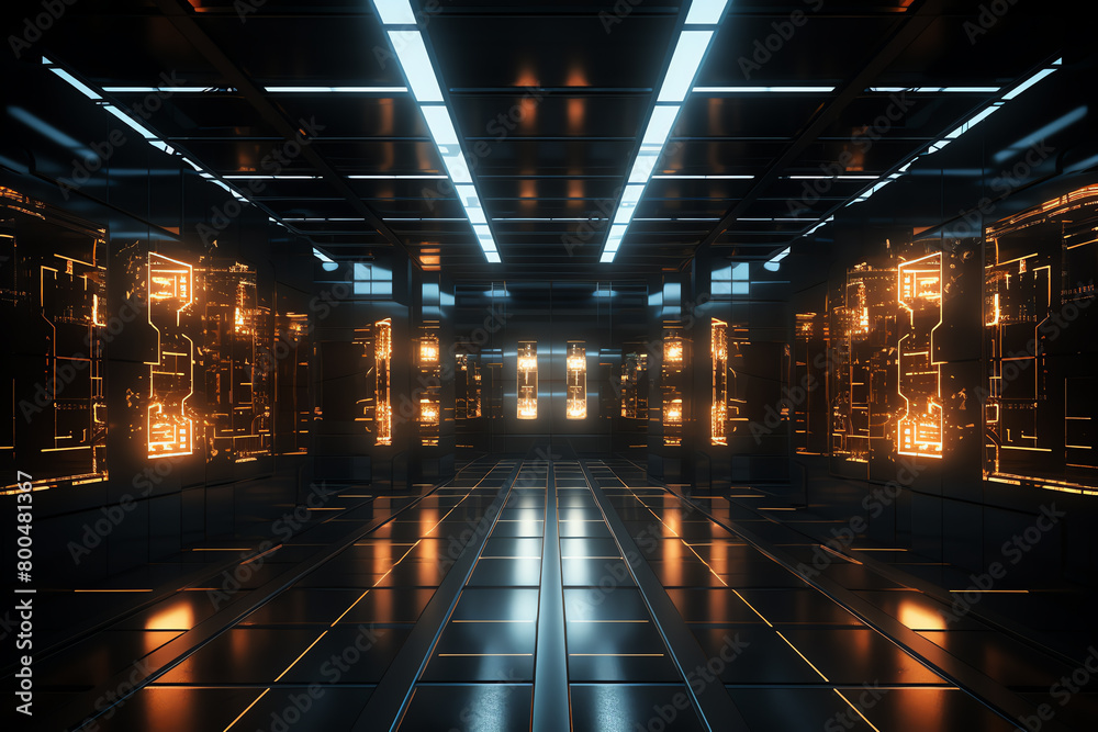 Quantum computer room, glowing nodes, dark atmosphere, high contrast ...