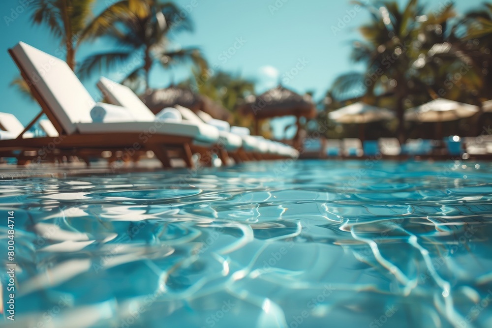 A luxurious poolside summer scene unfolds at an exclusive resort pool ...
